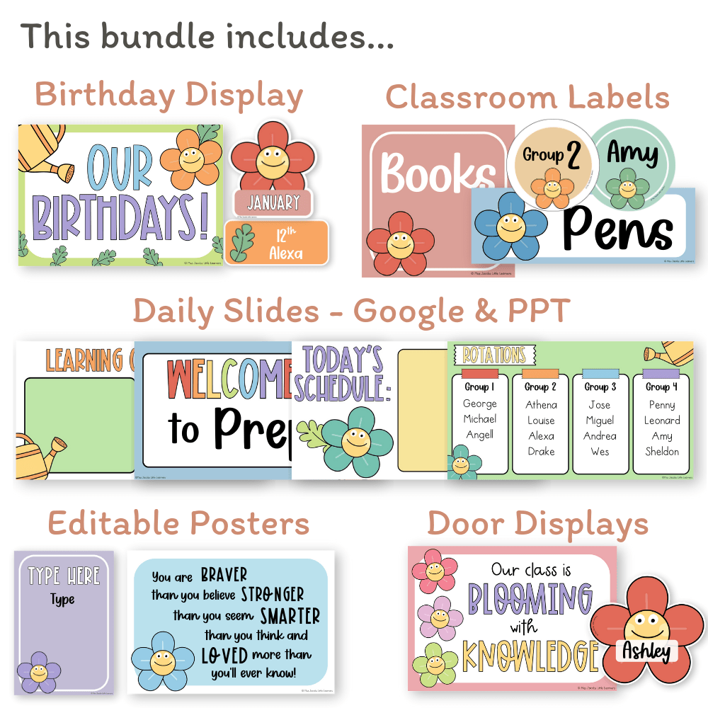 Flower Theme Classroom Essentials Decor Pack - Miss Jacobs – Miss ...