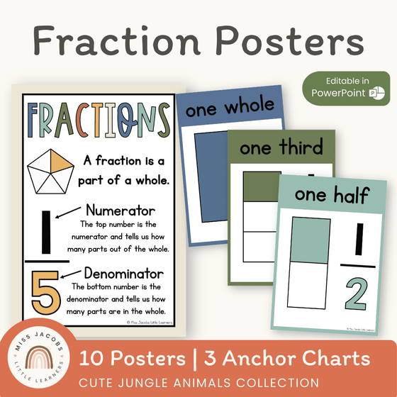 Fraction Posters | Cute Jungle Animals – Miss Jacobs Little Learners