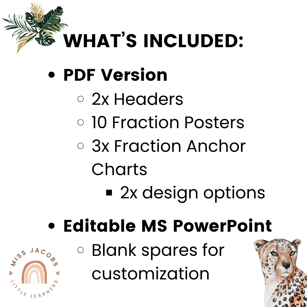 Fraction Anchor Charts - Modern Jungle Earthy Theme - MJLL