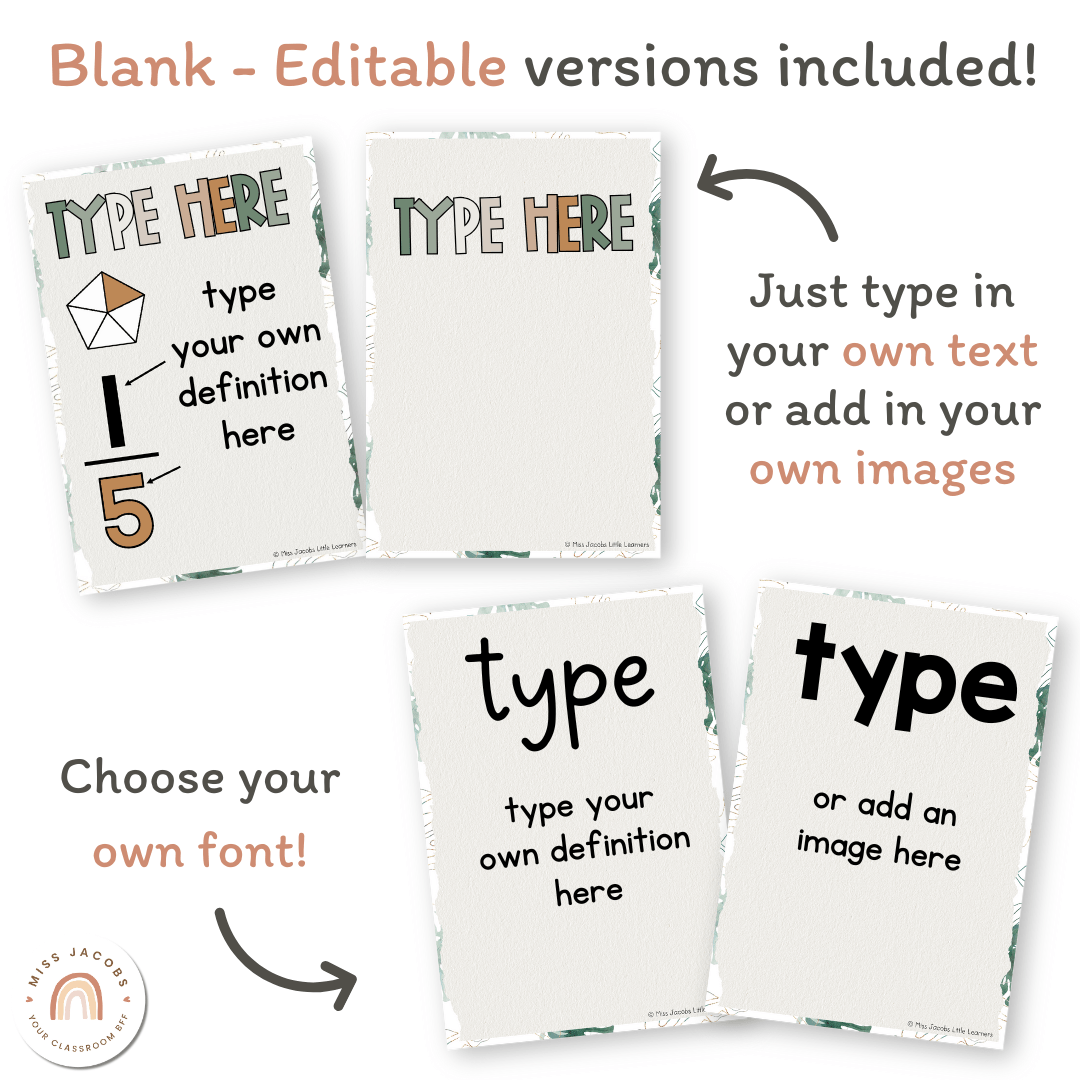 Fraction Anchor Charts - Modern Jungle Earthy Theme - MJLL