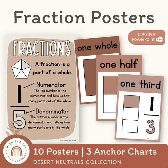 Fraction Posters & Anchor Charts | Boho Vibes Math Class Decor | Deser ...
