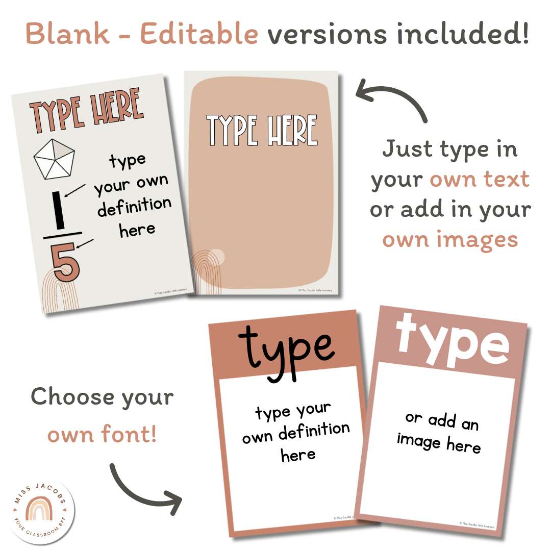 Fraction Posters & Anchor Charts | Boho Vibes Math Class Decor | Deser