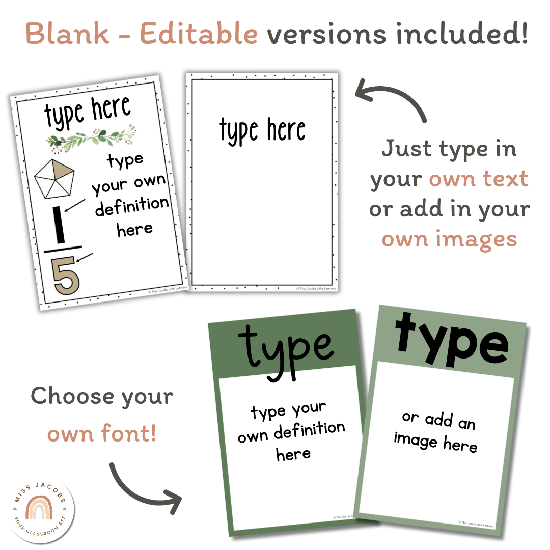 Fraction Posters - Modern Botanical Classroom Theme - Miss Jacobs