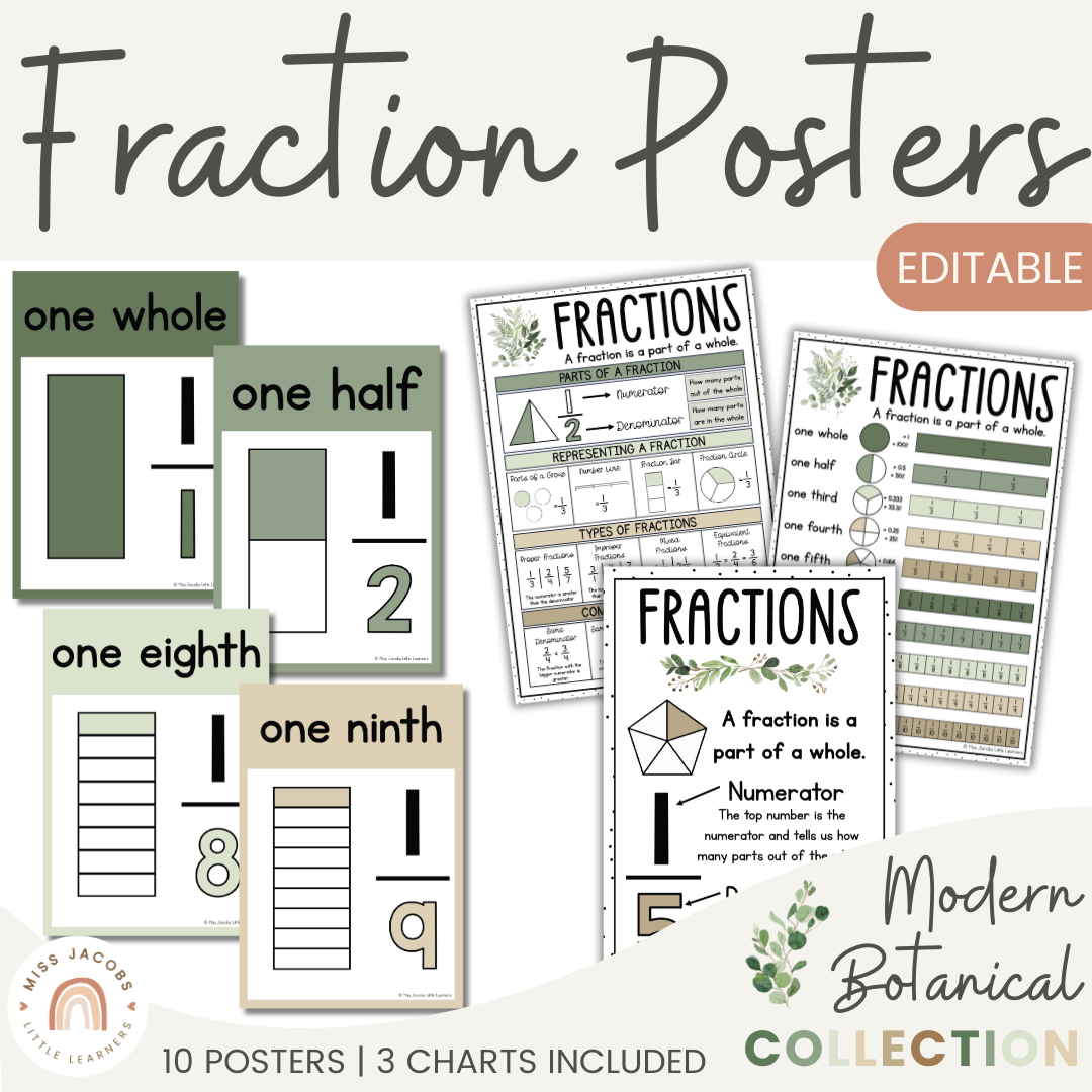 Fraction Posters - Modern Botanical Classroom Theme - Miss Jacobs