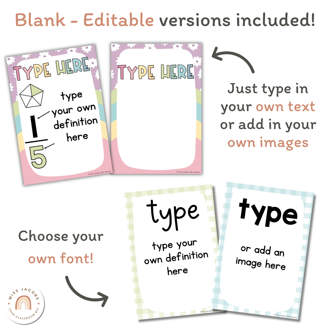 Fraction Anchor Charts - Daisy Gingham Pastels Theme - Miss Jacobs