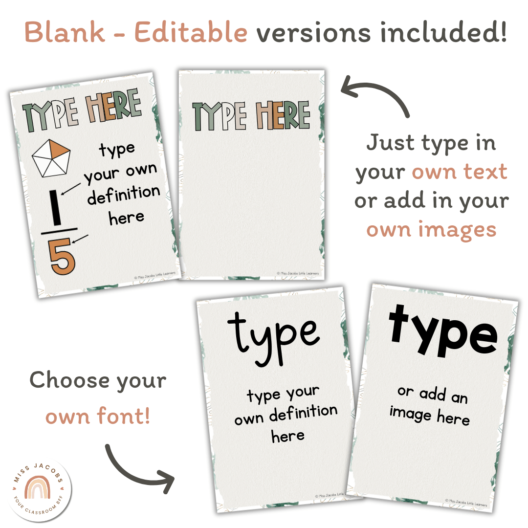 Fraction Anchor Charts - Modern Jungle Classroom Decor