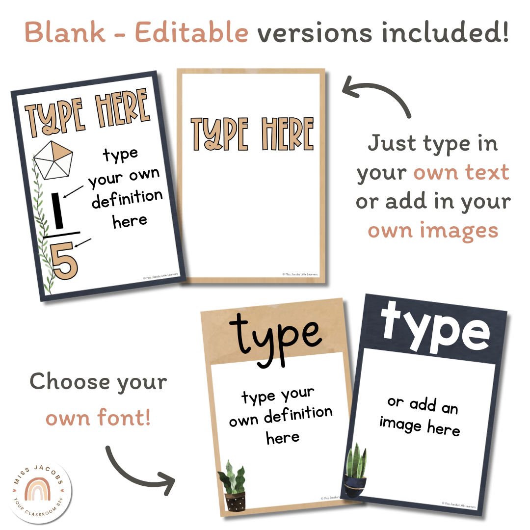 Fraction Anchor Charts - Boho Plants Classroom Decor – Miss Jacobs ...