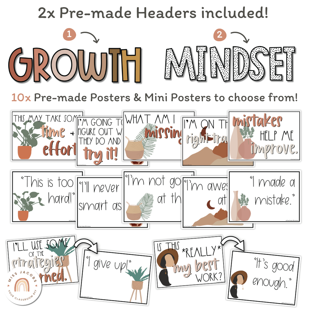 Growth Mindset Display | DESERT NEUTRALS | Boho Vibes Classroom Decor