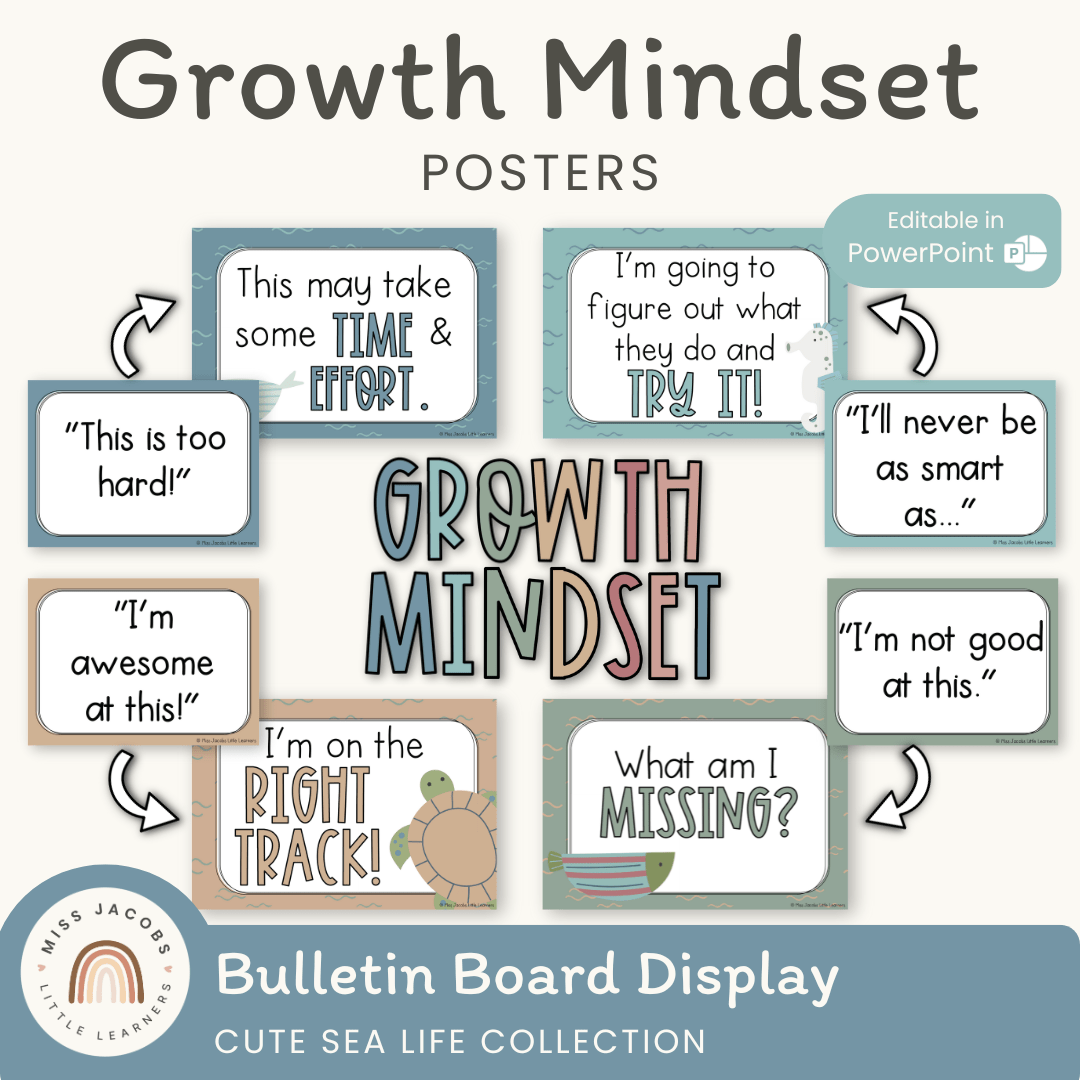 Growth Mindset Posters - Cute Sea Life Classroom Decor
