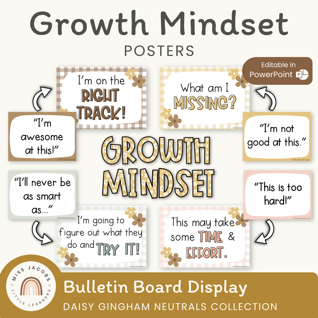 Growth Mindset Posters - Daisy Gingham Neutrals Decor