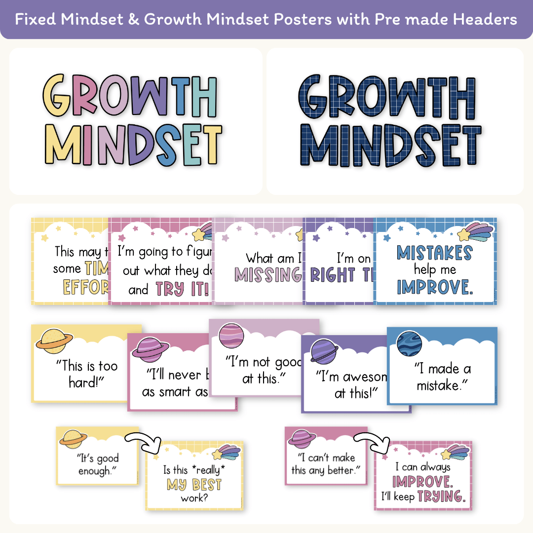 Growth Mindset Posters - Dreamy Space Classroom Decor - MJLL – Miss ...