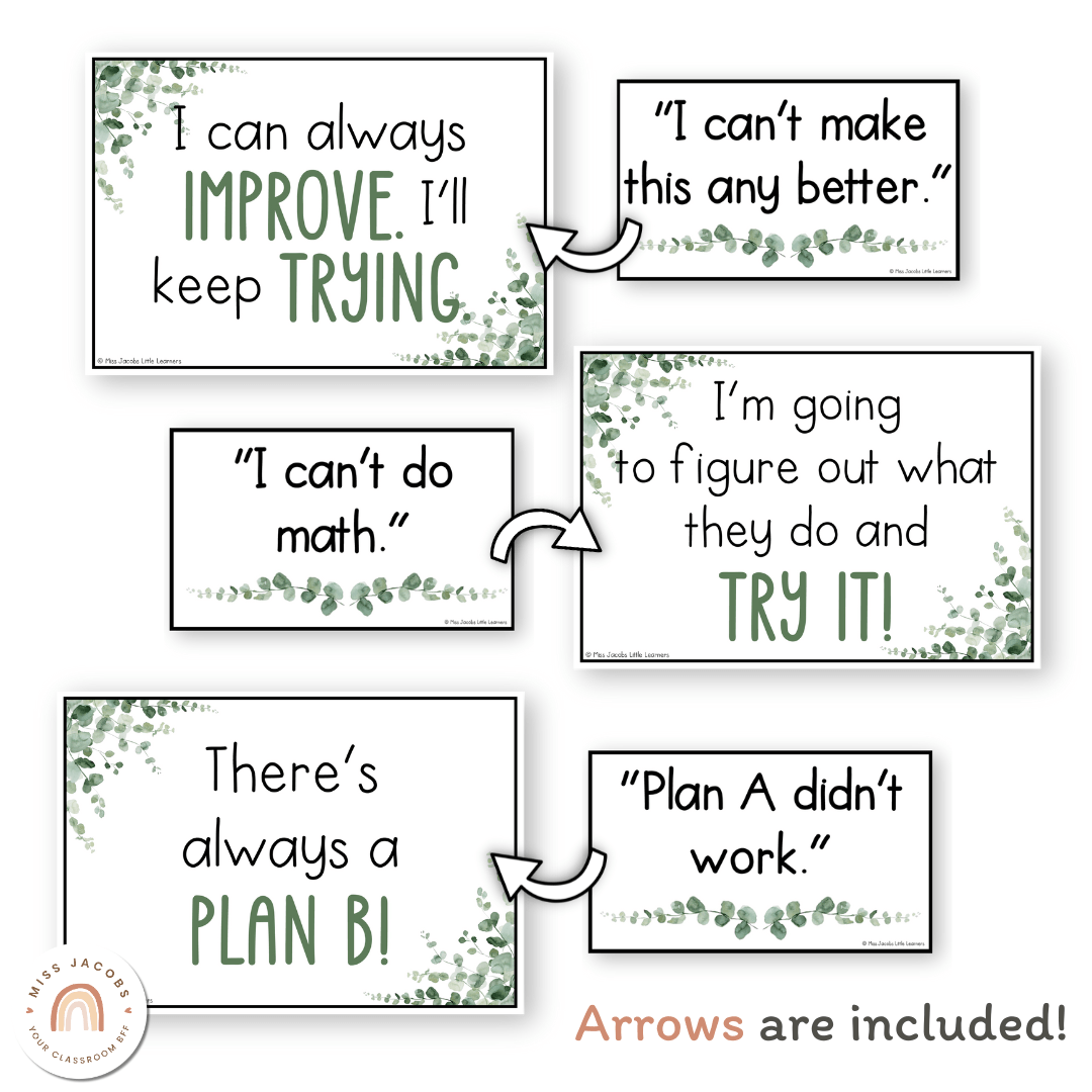 Growth Mindset Posters Eucalyptus - Modern Botanical Decor - MJLL