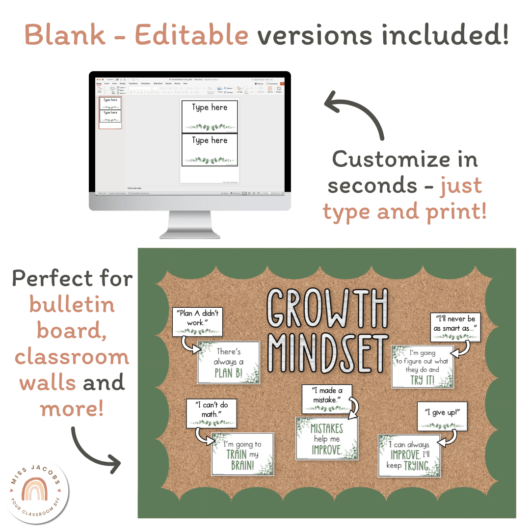 Growth Mindset Posters Eucalyptus - Modern Botanical Decor - MJLL