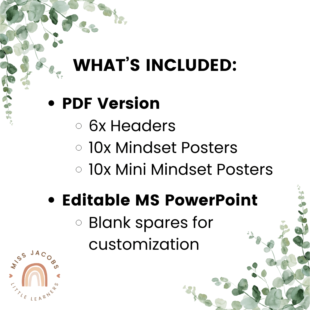 Growth Mindset Posters Eucalyptus - Modern Botanical Decor - MJLL