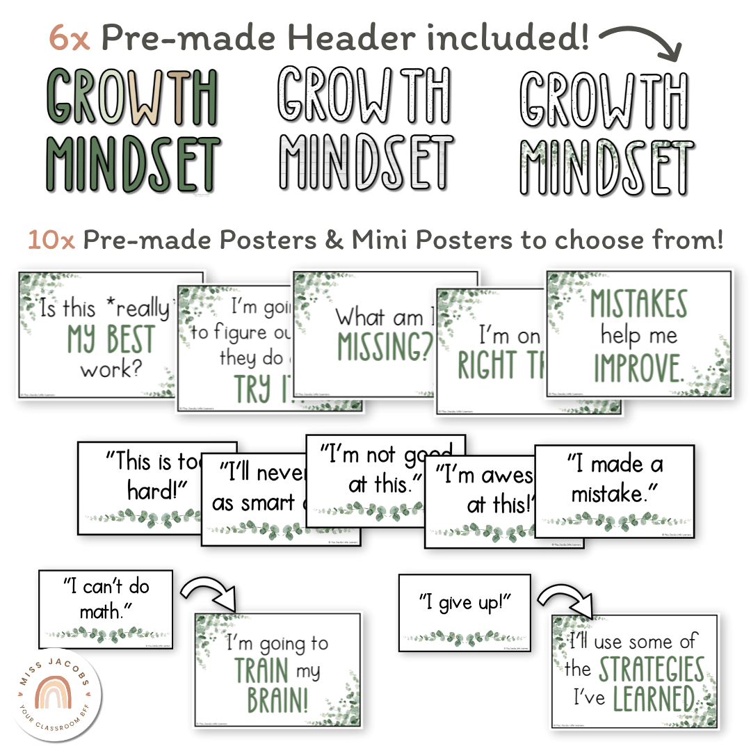 Growth Mindset Posters Eucalyptus - Modern Botanical Decor - MJLL