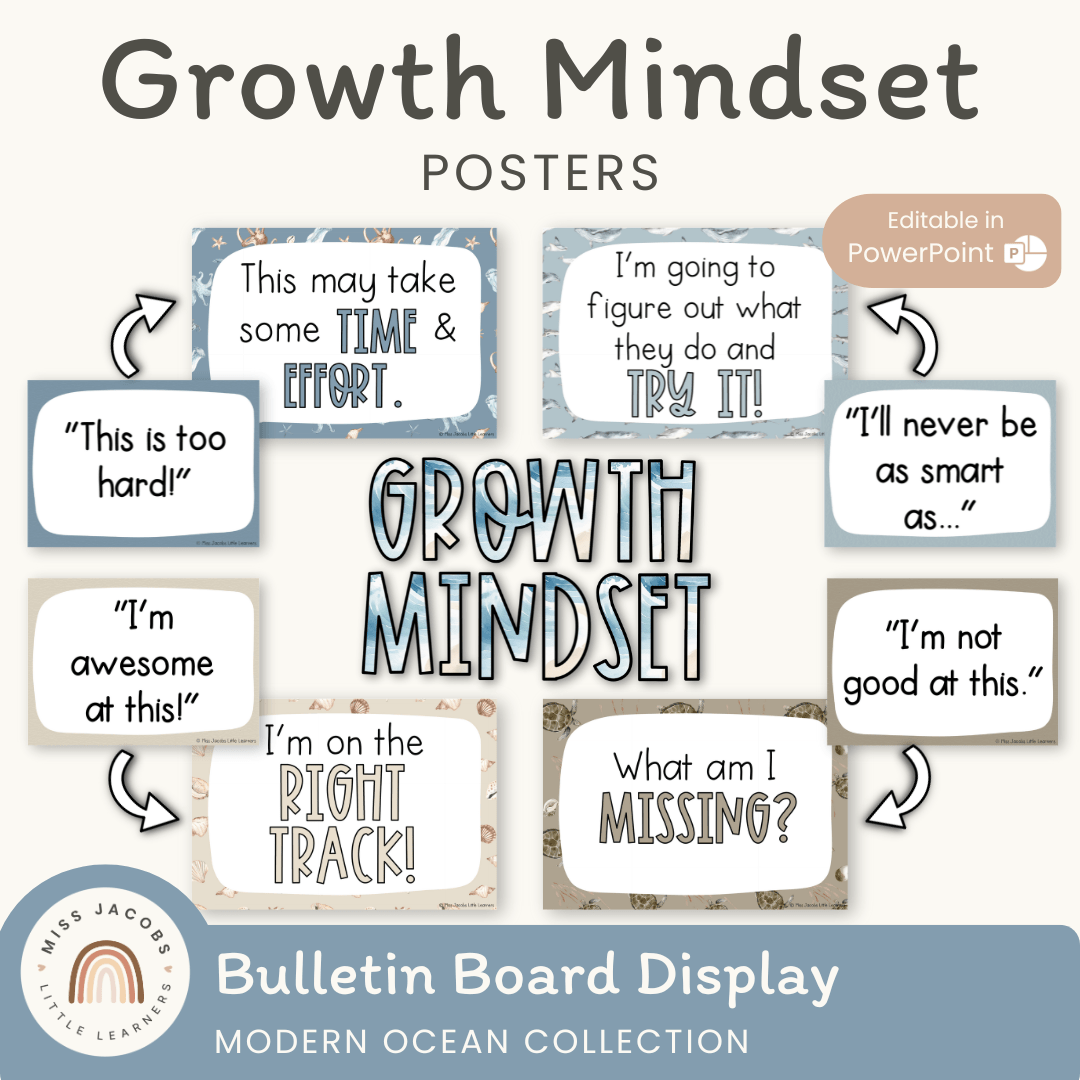 Growth Mindset Posters - Modern Ocean Classroom Decor