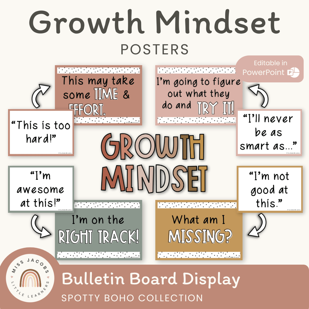 Growth Mindset Posters - Spotty Boho Classroom Decor