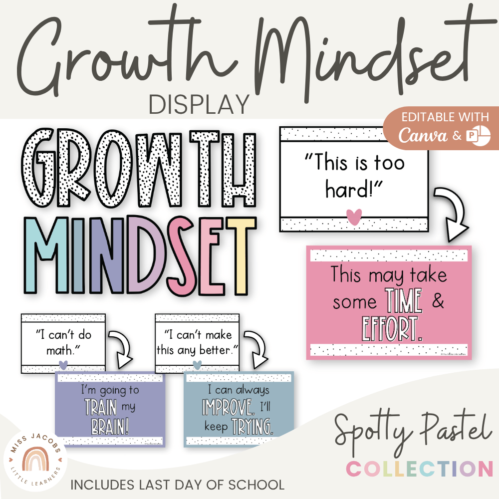 Growth Mindset Posters - Spotty Pastel Theme - Miss Jacobs