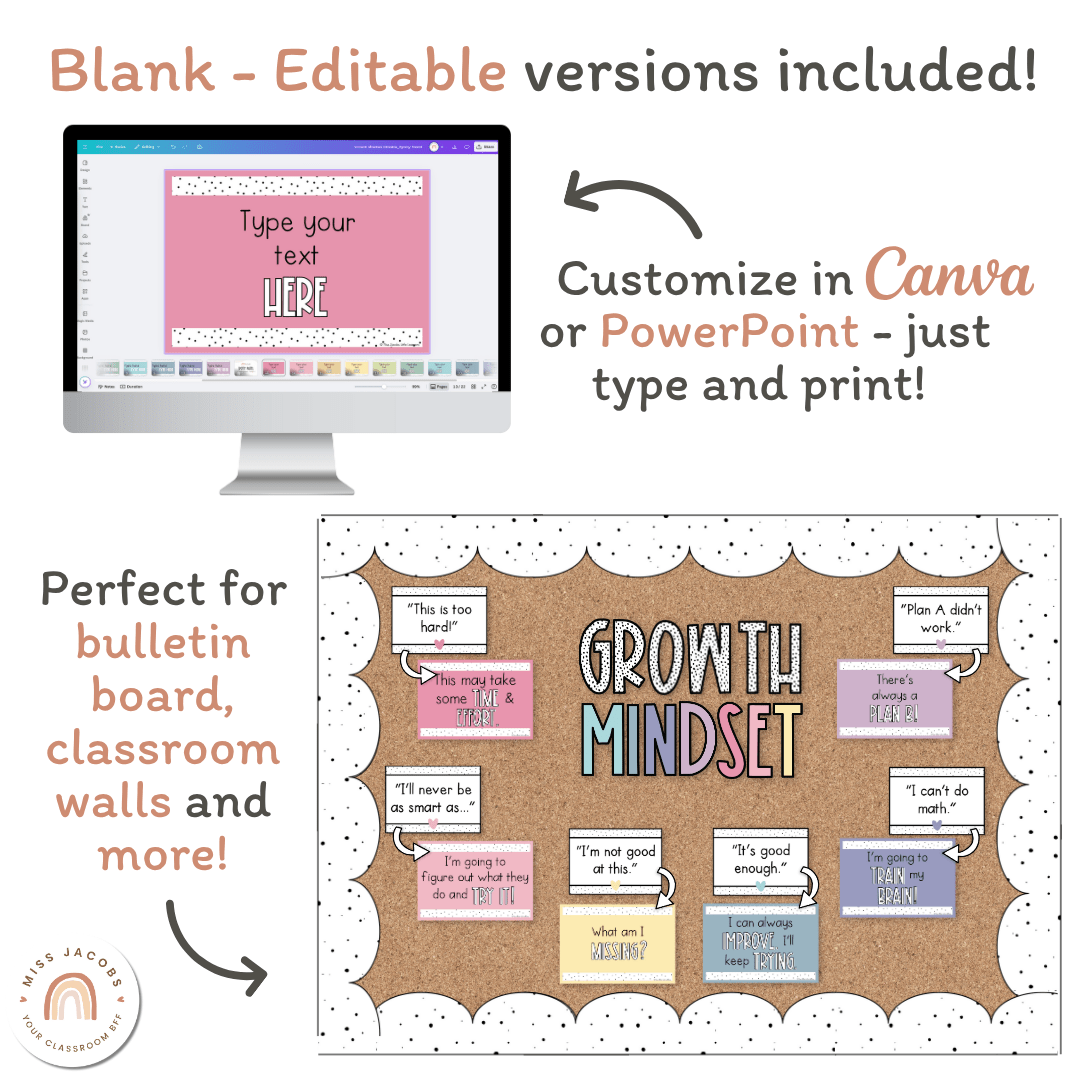 Growth Mindset Posters - Spotty Pastel Theme - Miss Jacobs