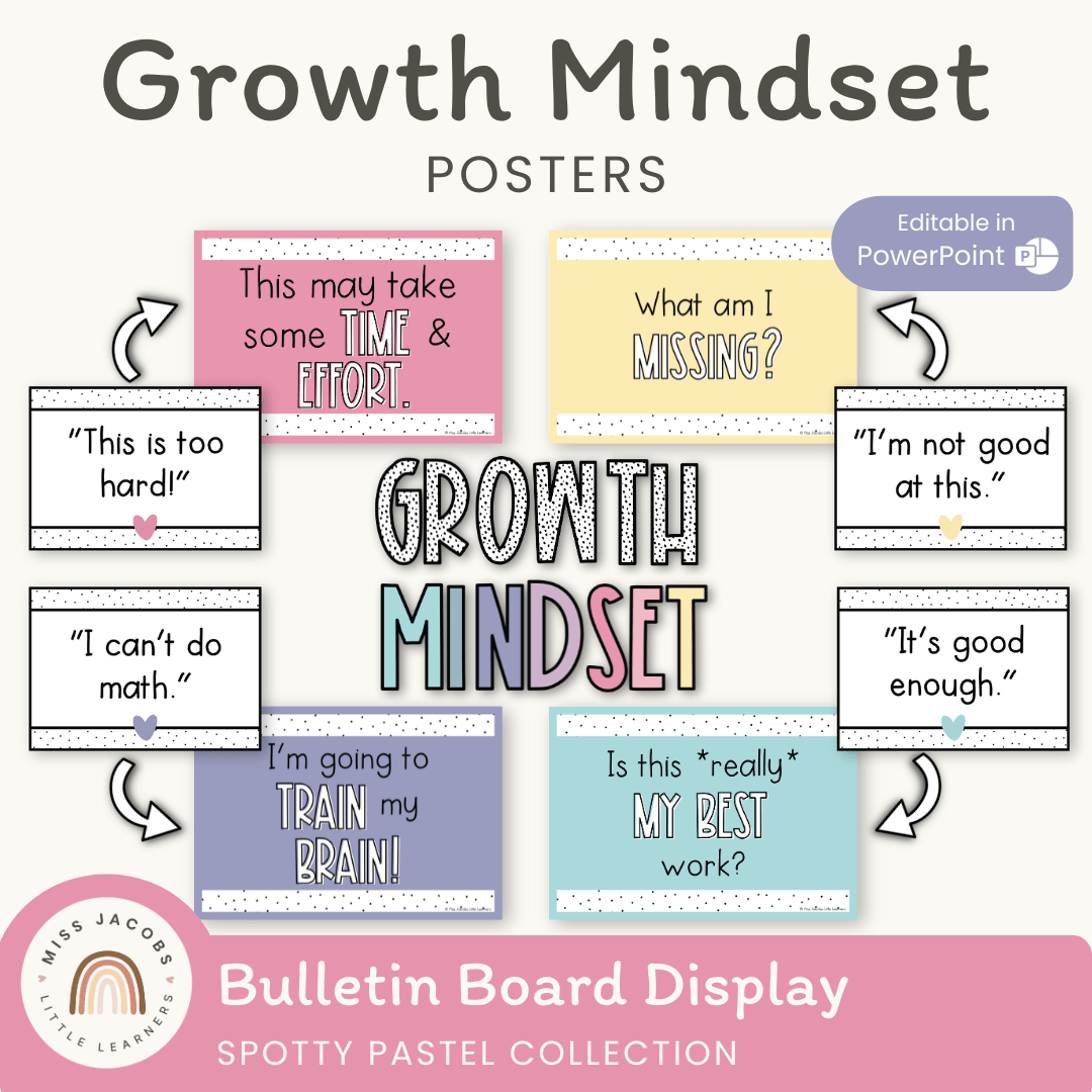 Growth Mindset Posters - Spotty Pastel Theme - Miss Jacobs