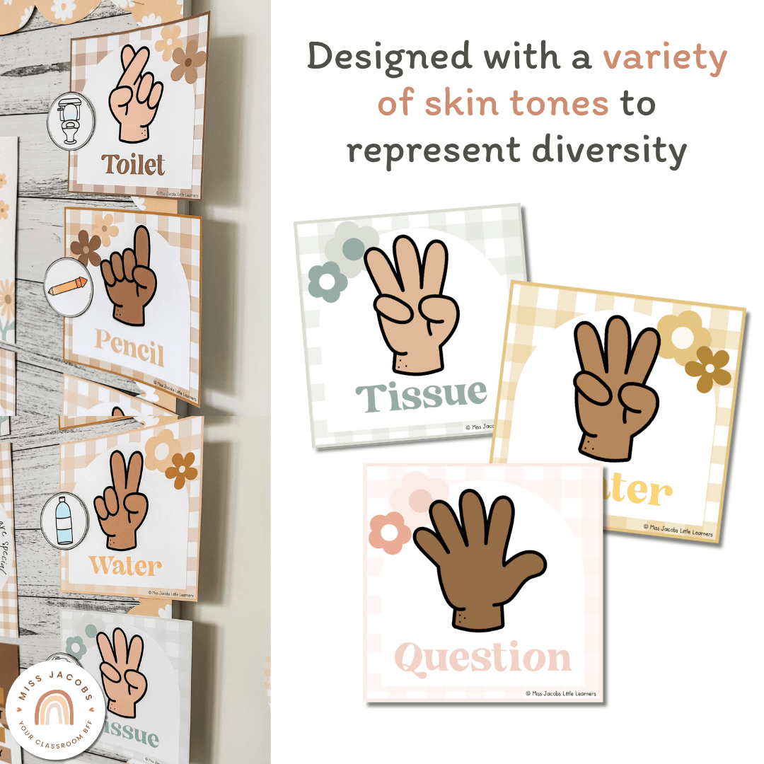 Hand Signals Posters - Daisy Gingham Neutrals Decor