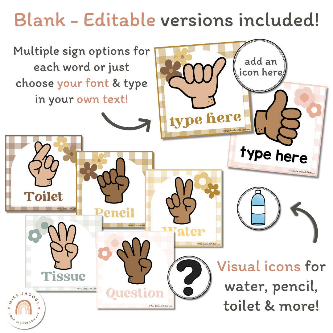 Hand Signals Posters - Daisy Gingham Neutrals Decor