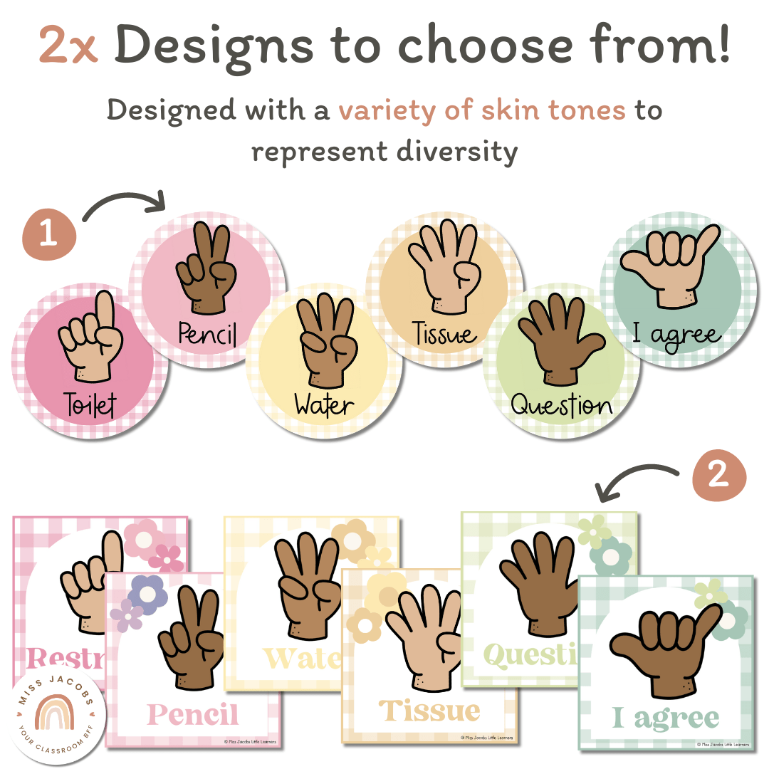 Hand Signals Posters - Daisy Gingham Pastels Decor