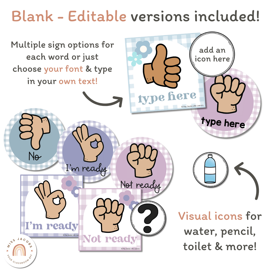 Hand Signals Posters - Daisy Gingham Pastels Decor