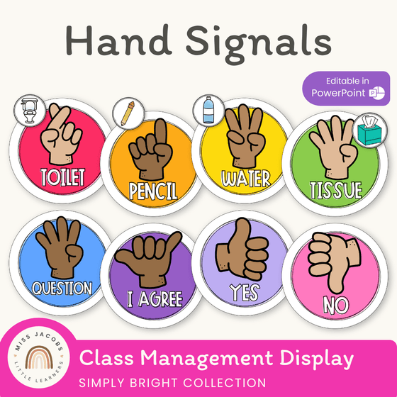 Hand Signals for Classroom | BRIGHTS | Editable Classroom Decor – Miss ...
