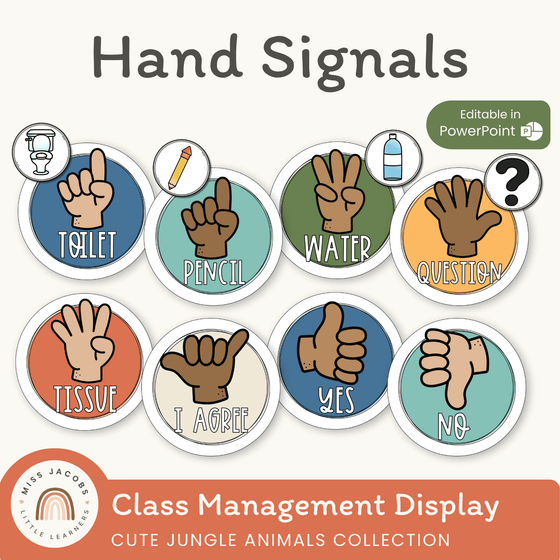 Hand Signals Display | Cute Jungle Animals – Miss Jacobs Little Learners
