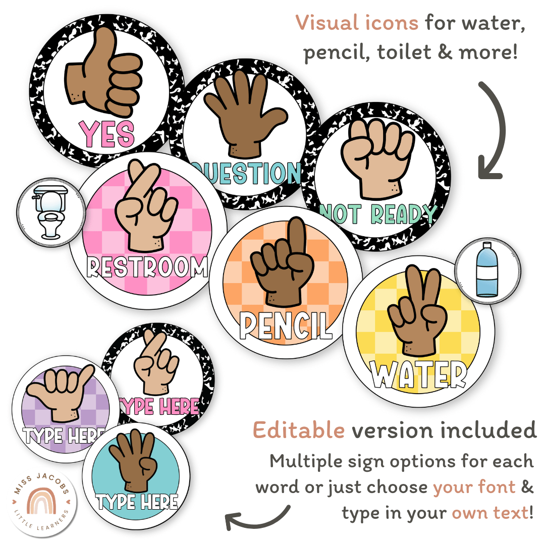 Hand Signals Posters - Cutesy Classroom Theme - Miss Jacobs