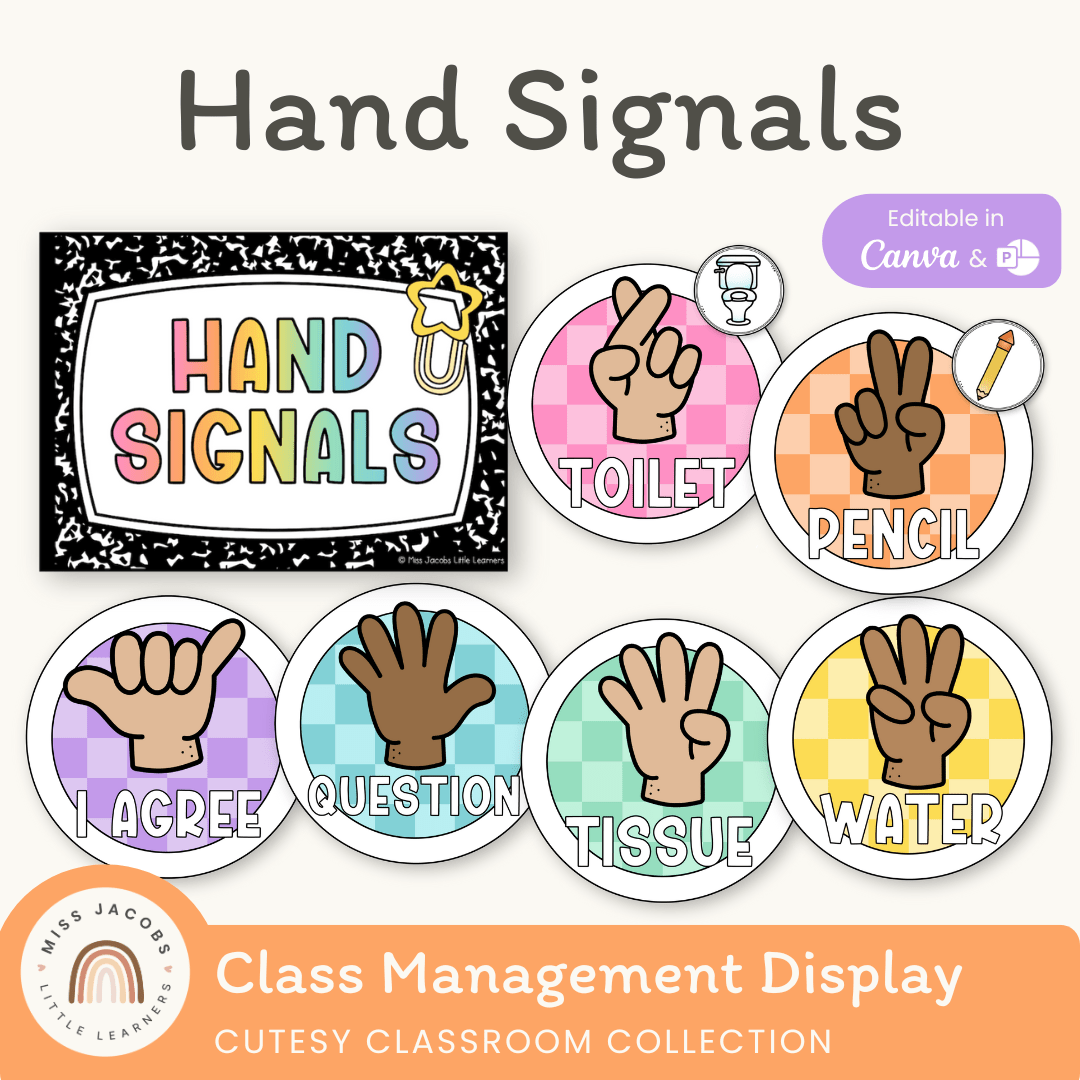 Hand Signals Posters - Cutesy Classroom Theme - Miss Jacobs