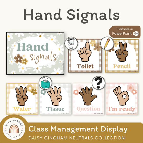 Hand Signals Posters - Daisy Gingham Neutrals Decor – Miss Jacobs ...