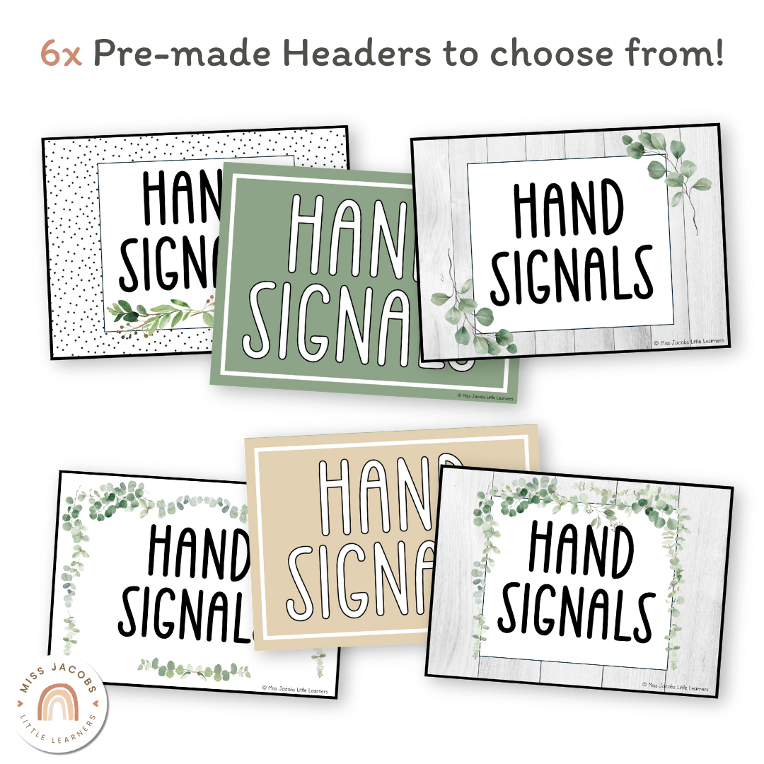 Hand Signals Posters - Modern Botanical Theme - Miss Jacobs