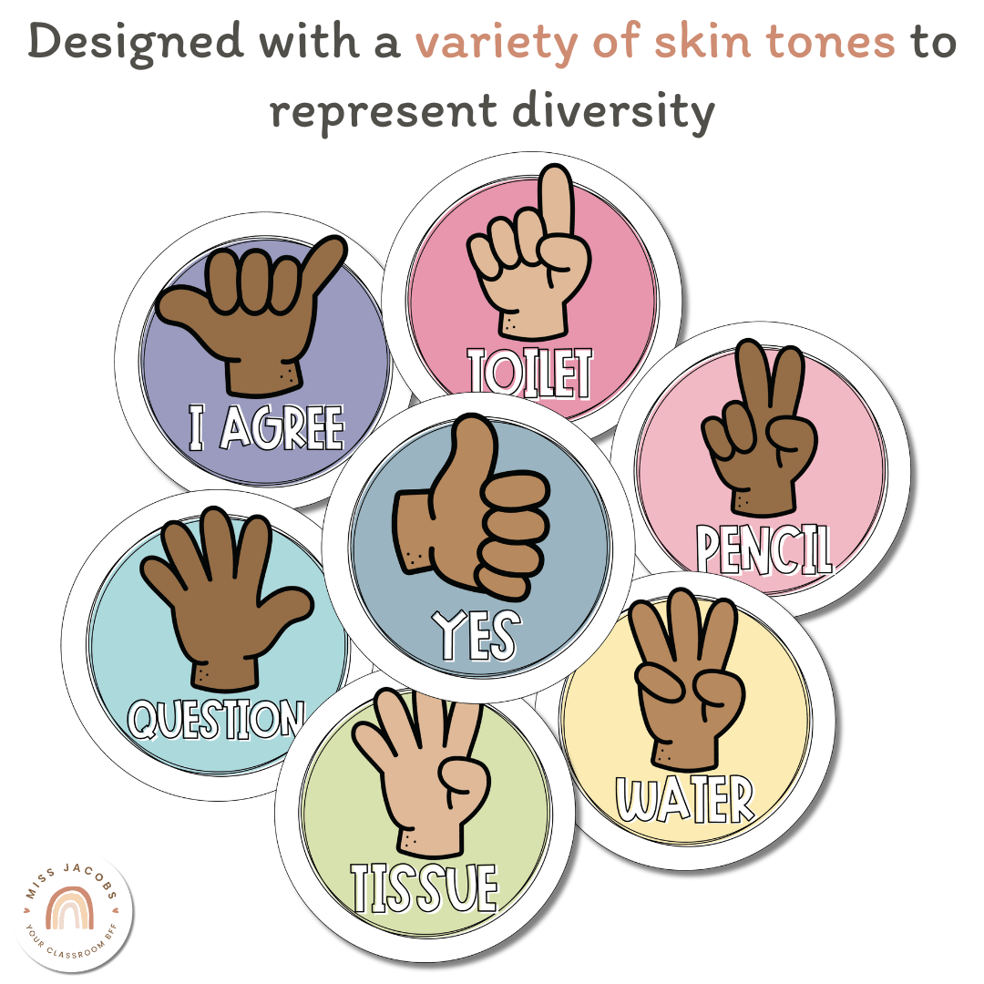 Hand Signals Posters - Simply Pastel Theme - Miss Jacobs