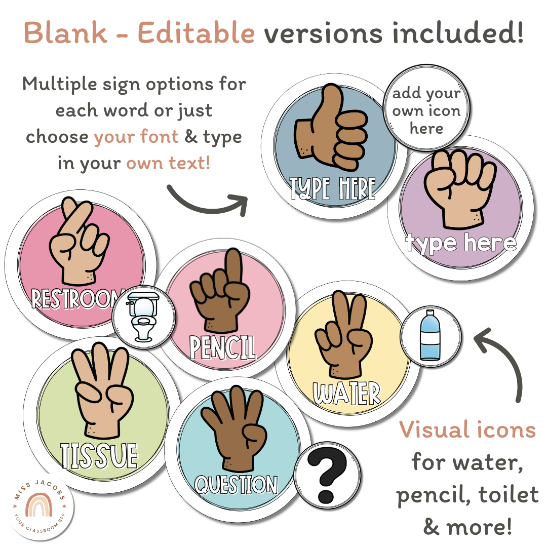 Hand Signals Posters - Simply Pastel Theme - Miss Jacobs