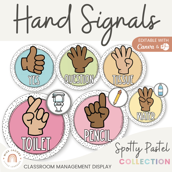 Hand Signals Posters - Spotty Pastel Classroom Theme - Miss Jacobs