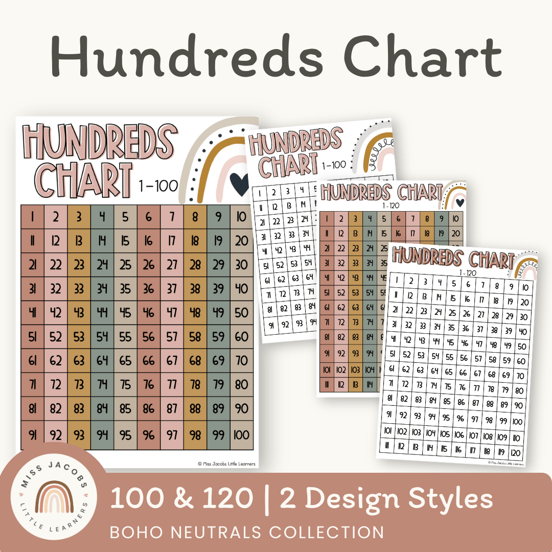 Hundreds Chart - Boho Neutrals Classroom Theme - Miss Jacobs