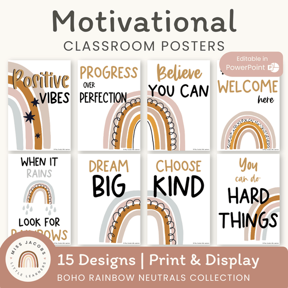 Inspirational Classroom Posters - Boho Rainbow Neutrals Theme - MJLL ...