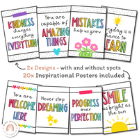 Inspirational Classroom Posters - Spotty Bright Theme - MJLL