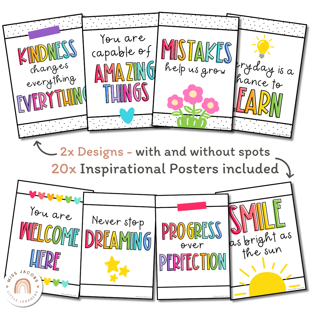 Inspirational Classroom Posters - Spotty Bright Theme - MJLL