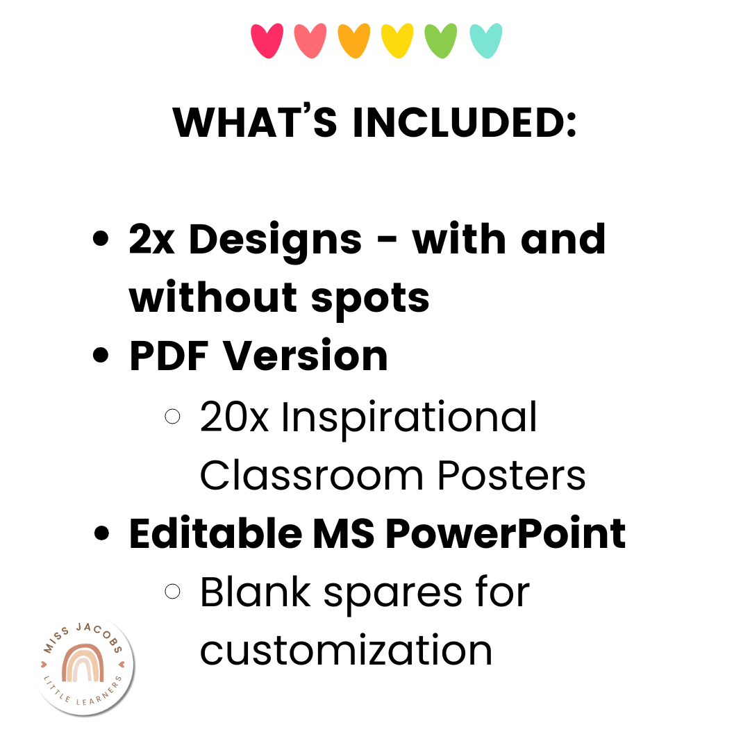 Inspirational Classroom Posters - Spotty Bright Theme - MJLL