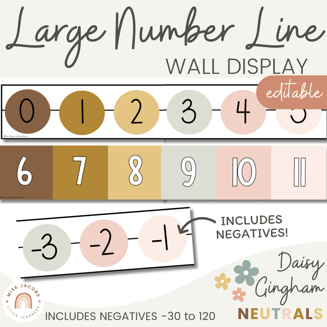 Large Classroom Number Line Display with Negatives | Daisy Gingham