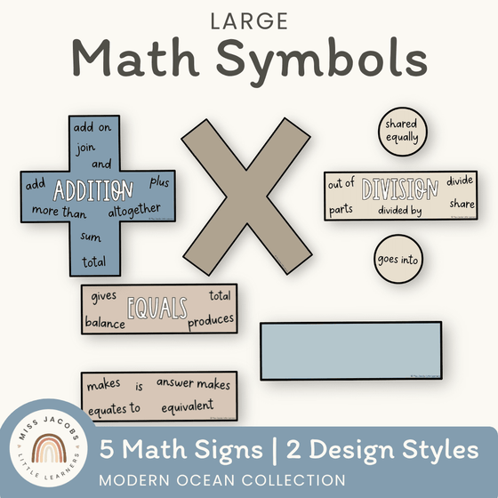 Large Math Symbols - Modern Ocean Classroom Decor – Miss Jacobs Little ...