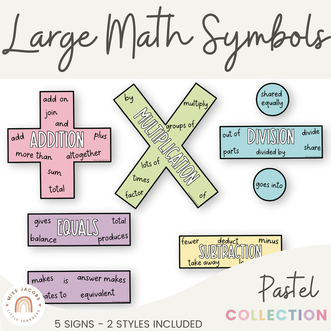 Large Math Symbols - Pastel Classroom Theme - Miss Jacobs