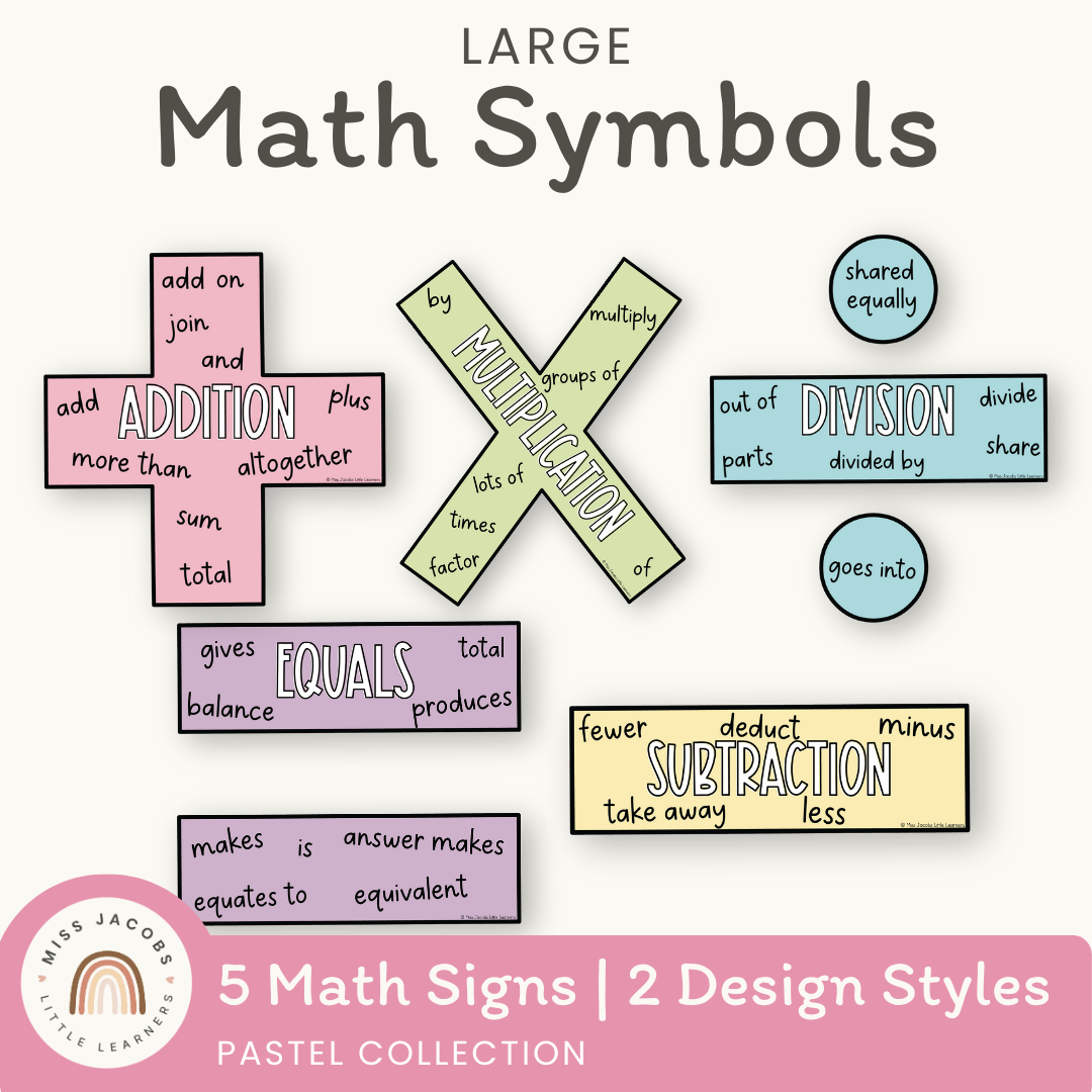 Large Math Symbols - Pastel Classroom Theme - Miss Jacobs