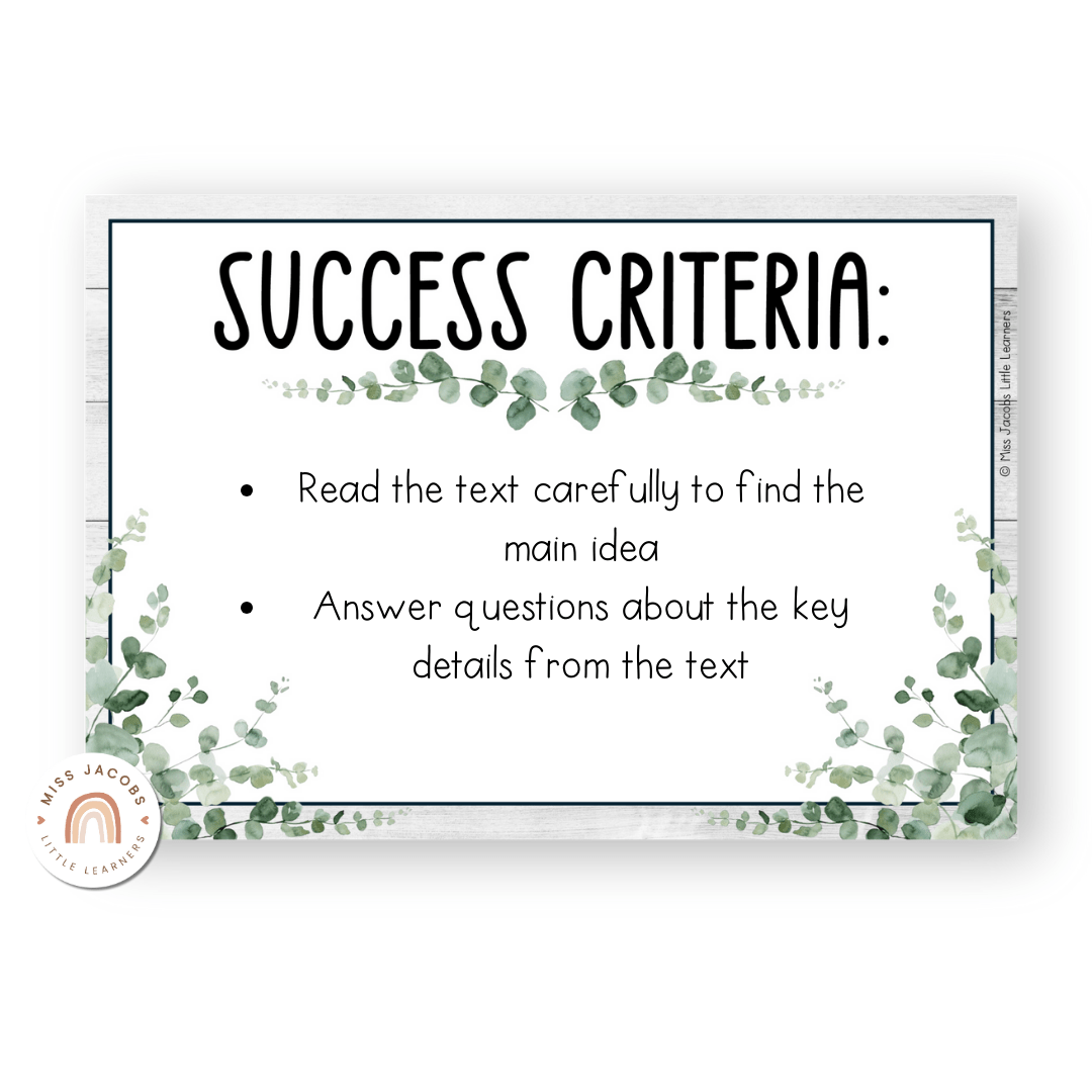 Learning Intention & Success Criteria Display - Modern Botanical - MJLL