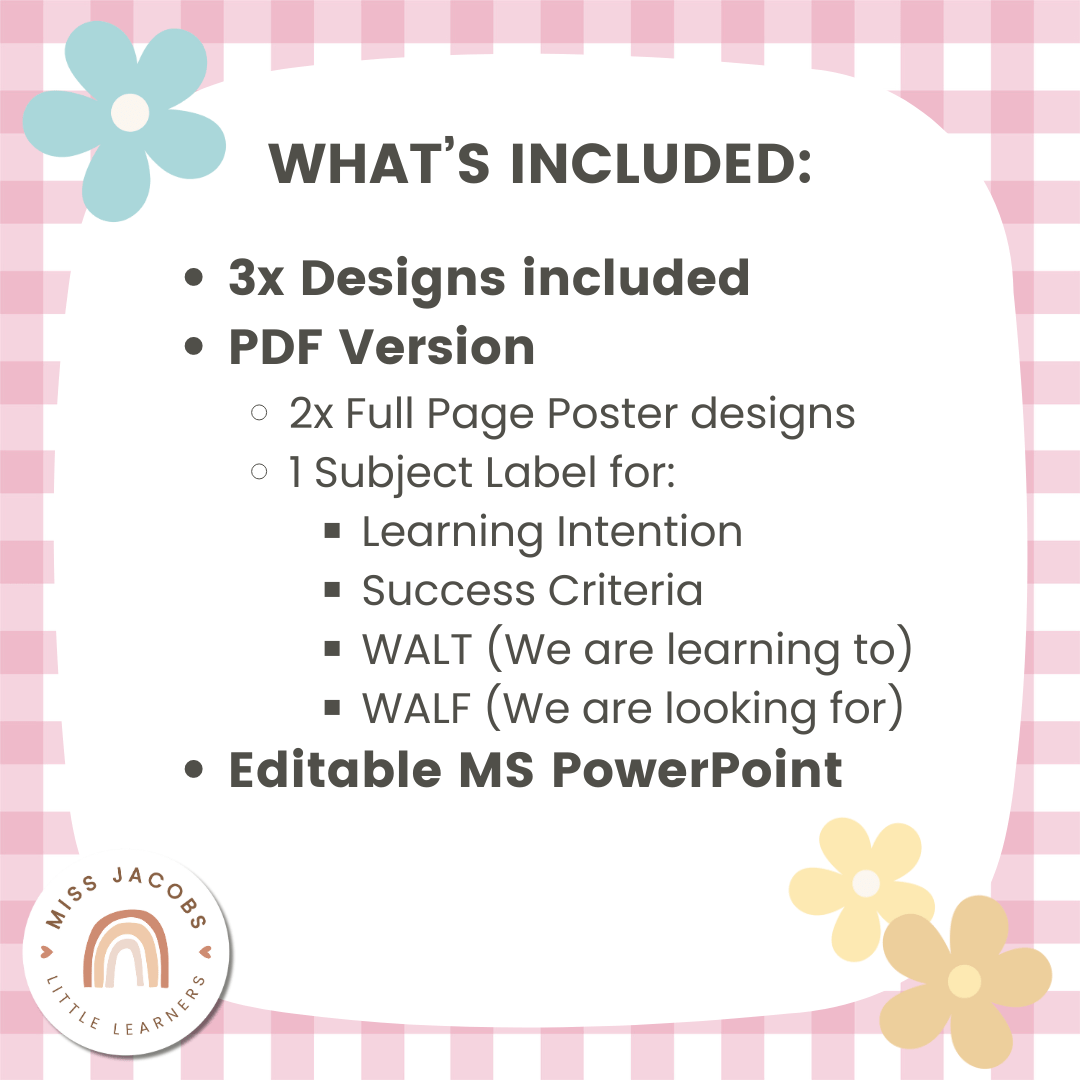 Learning Intention and Success Criteria Display - Daisy Gingham Pastel ...
