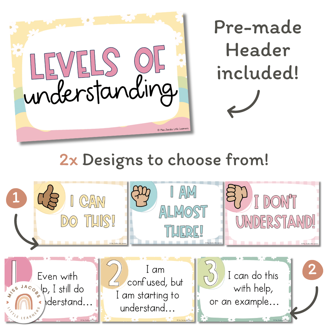 Levels of Understanding Posters with visuals | Daisy Gingham Pastels