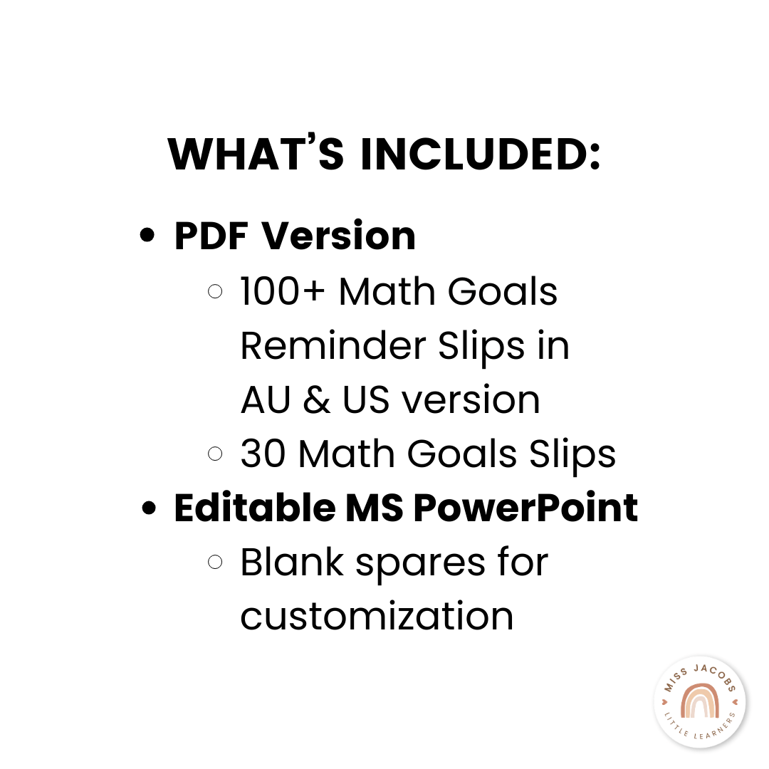 Math Goals - Student Reminder Slips